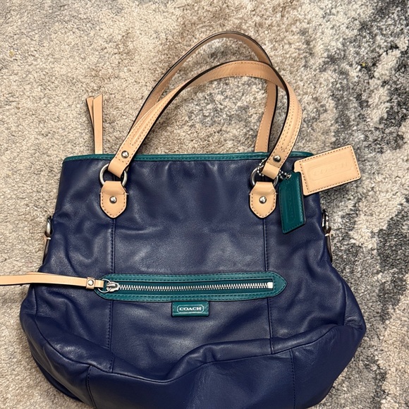 Coach | Bags | Coach Navy And Teal Leather Shoulder Bag | Poshmark